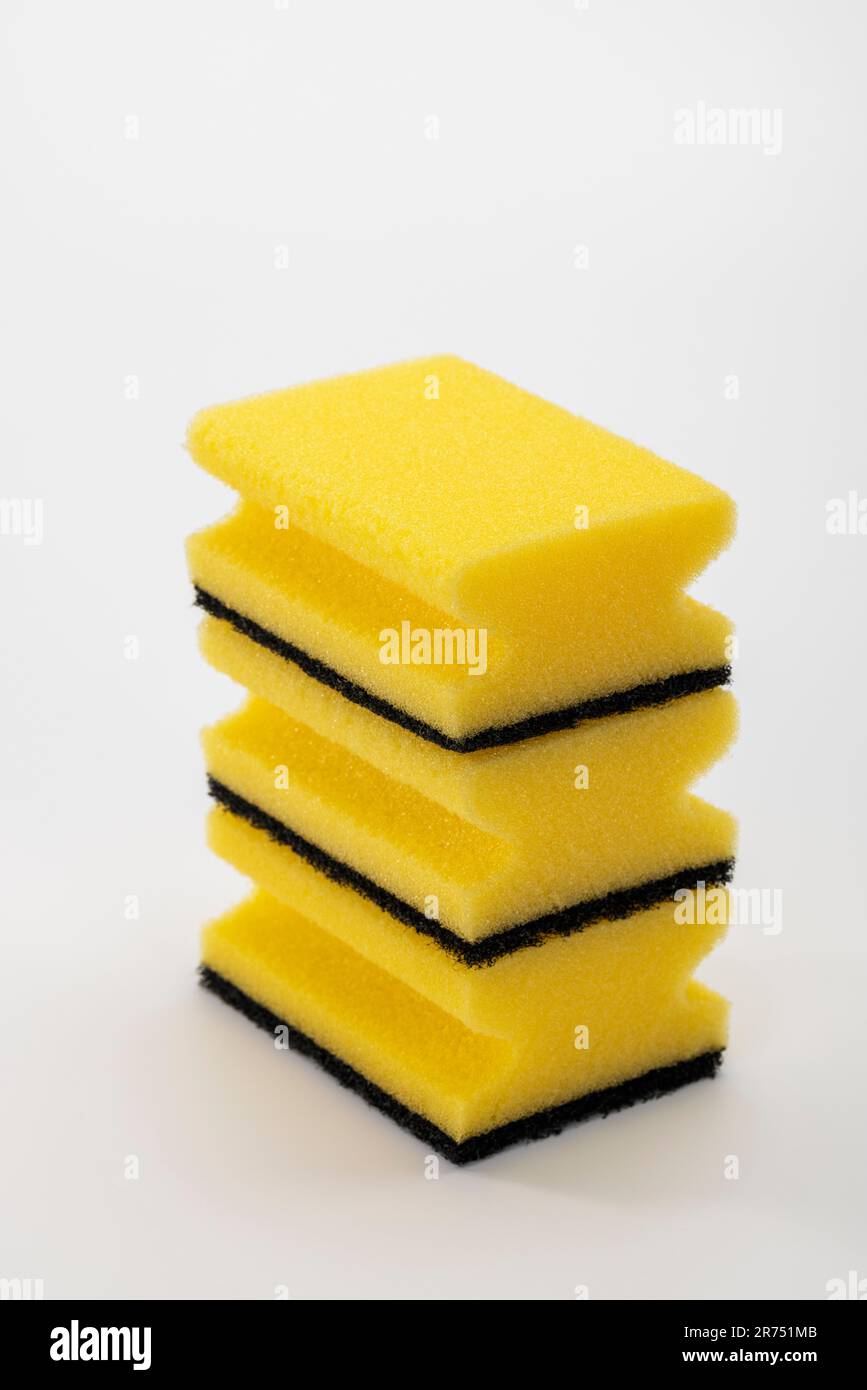 Three cleaning sponges with handle yellow-black, stack, white ...