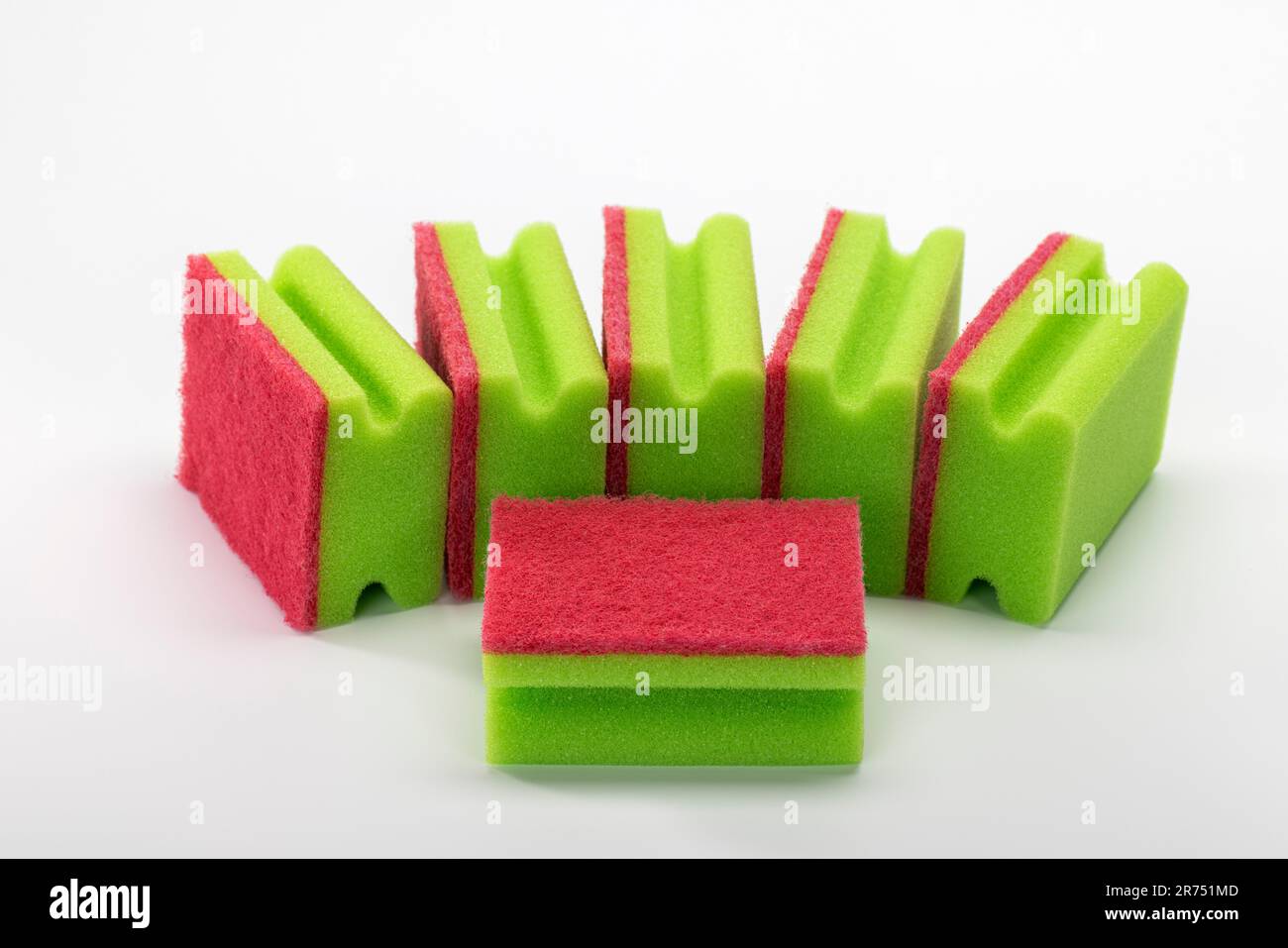 Six cleaning sponges with handle green-red, white background Stock ...