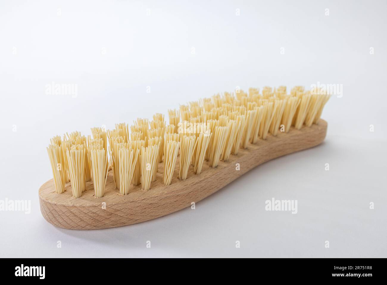 Scrub brush, S-shape, wooden handle with plastic bristles, white ...