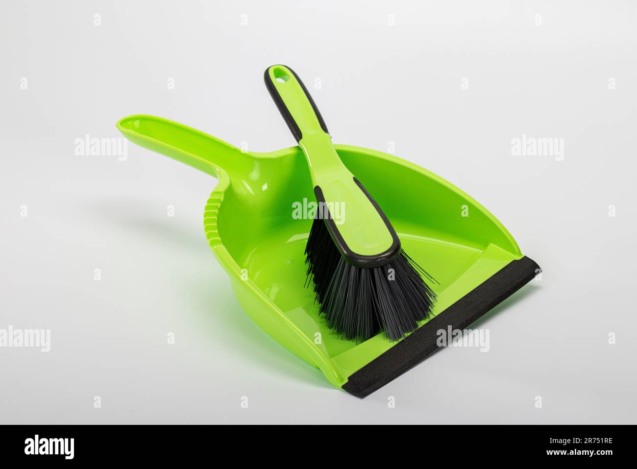 Sweeping set, green, hand brush and dustpan, white background Stock ...