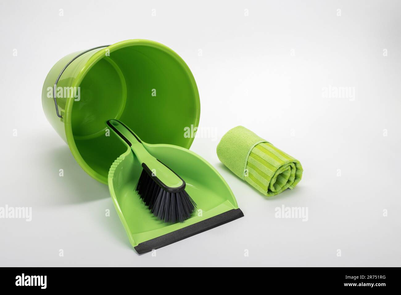 Green cleaning bucket, floor cloth, sweeping set, white background ...