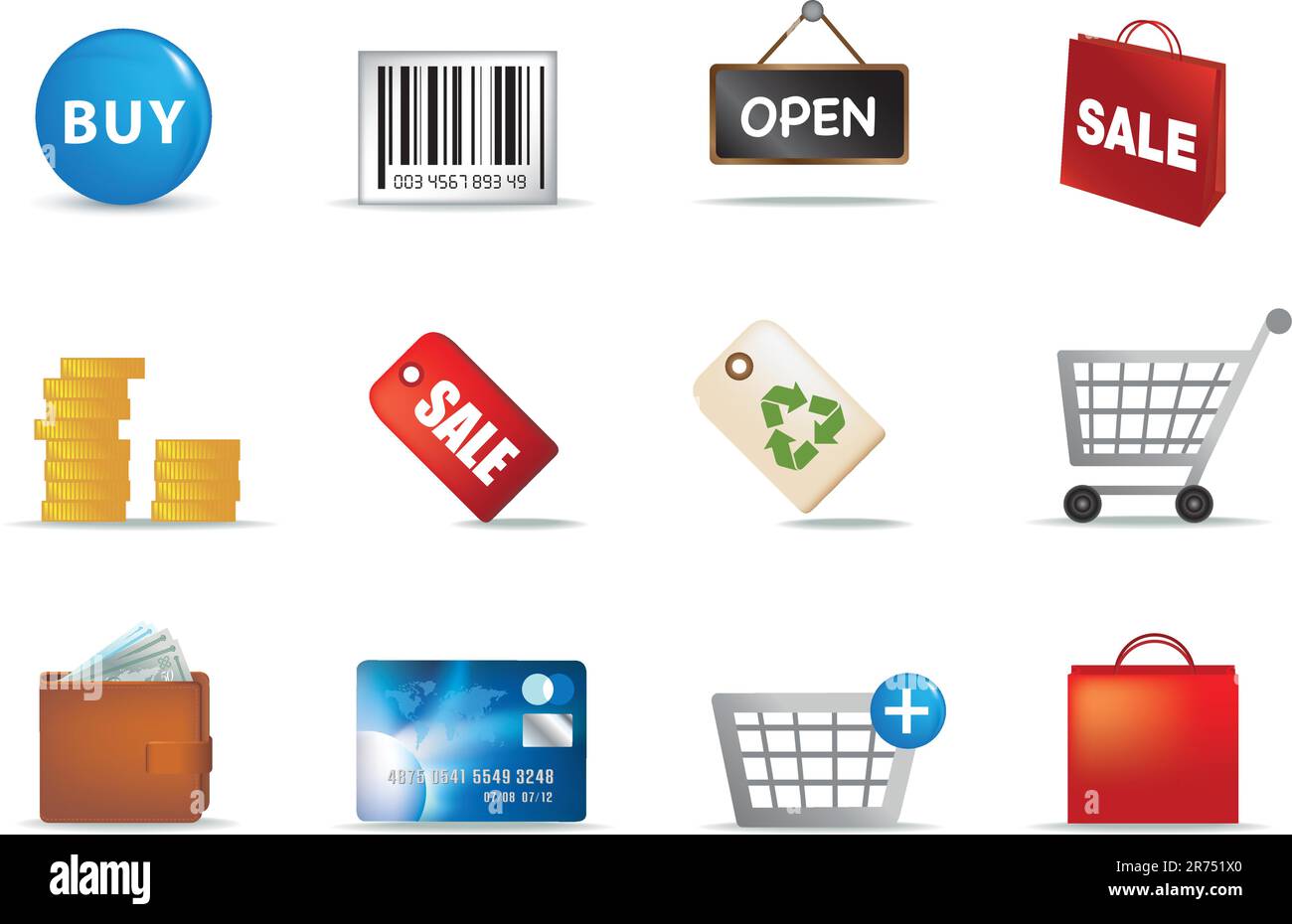 colour illustration of a set of modern retail shopping icons Stock ...