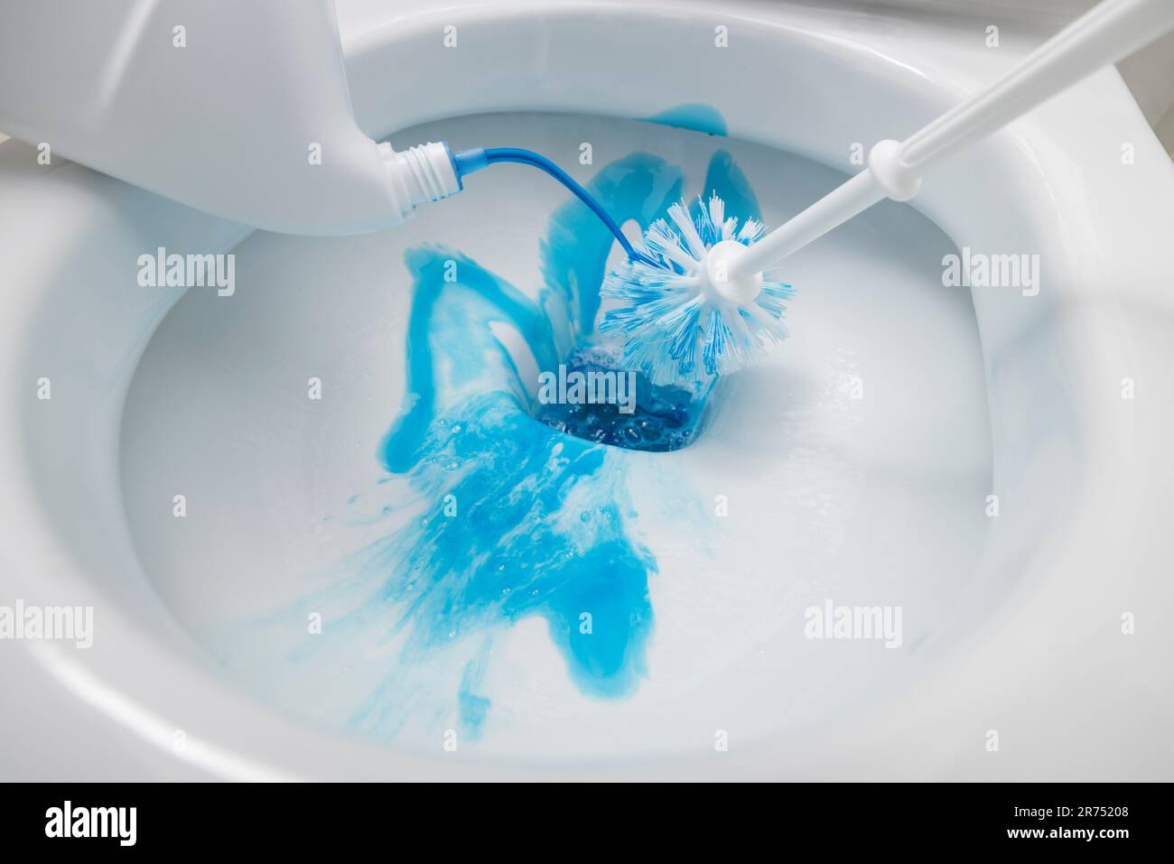 Clean toilet, with toilet brush and liquid toilet cleaner, detail Stock ...