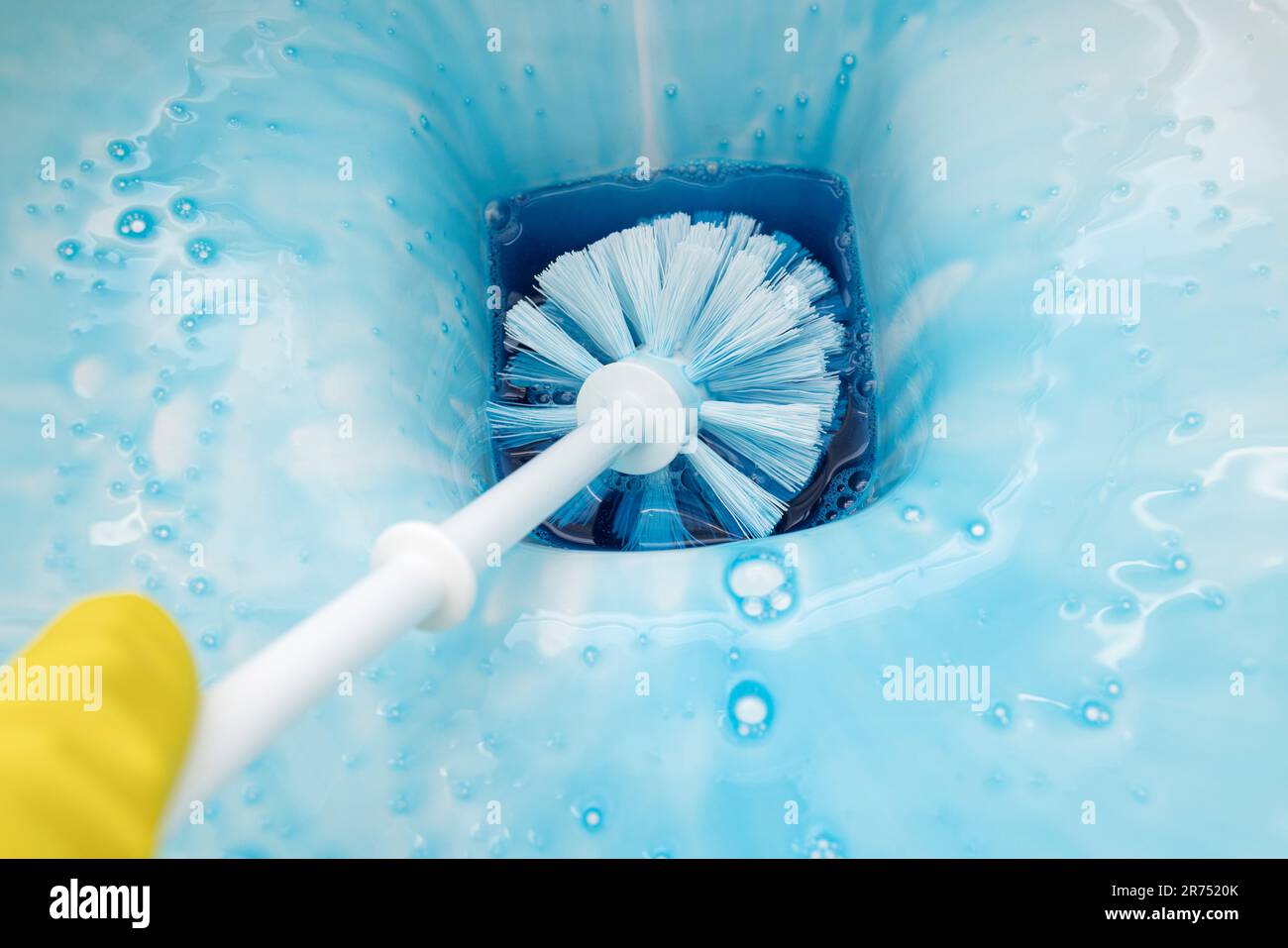 Clean toilet, with toilet brush and liquid toilet cleaner, detail Stock ...