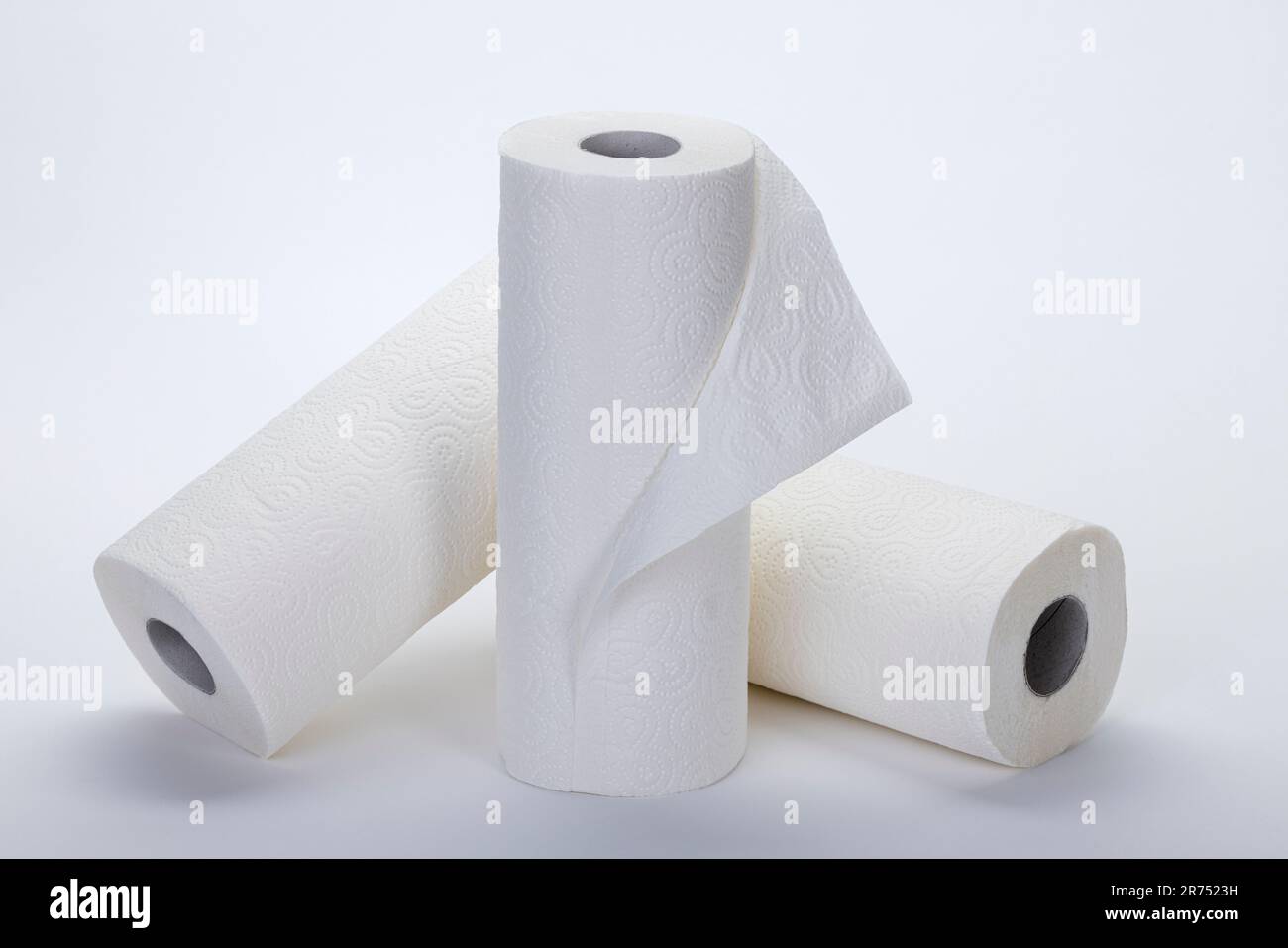 White kitchen rolls, white background Stock Photo - Alamy