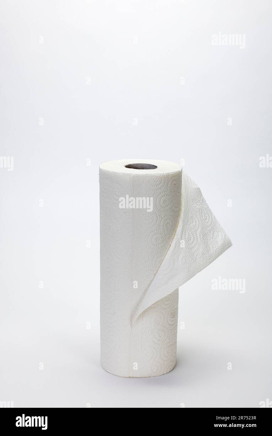 White kitchen roll, white background Stock Photo - Alamy