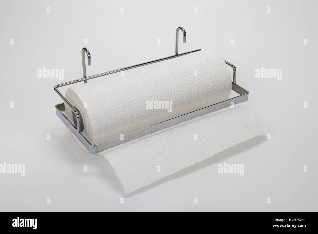 Kitchen roll holder with white kitchen roll, white background Stock ...