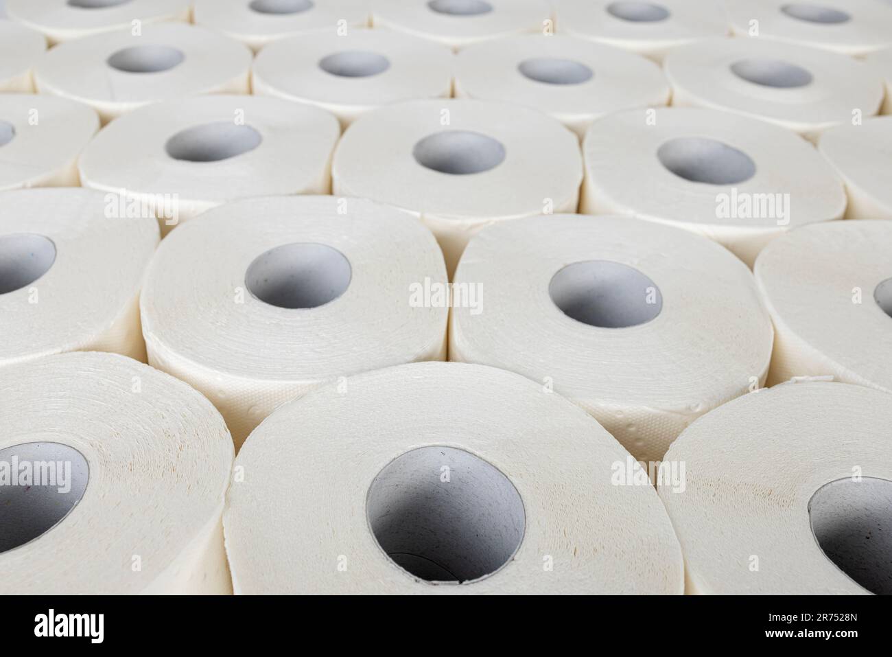 Many toilet paper rolls, white background Stock Photo - Alamy