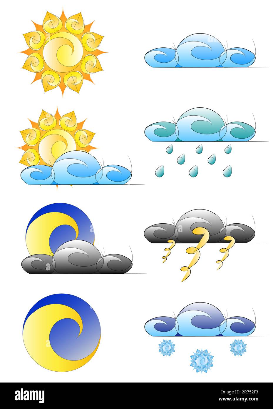 set of weather climate icons vector illustration, isolated on white ...