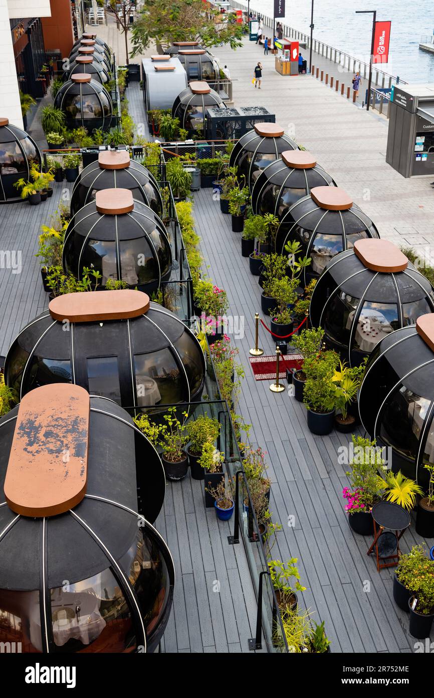 2023 May, 5, Dubai, United Arab Emirates. Blue water island. Top view ...