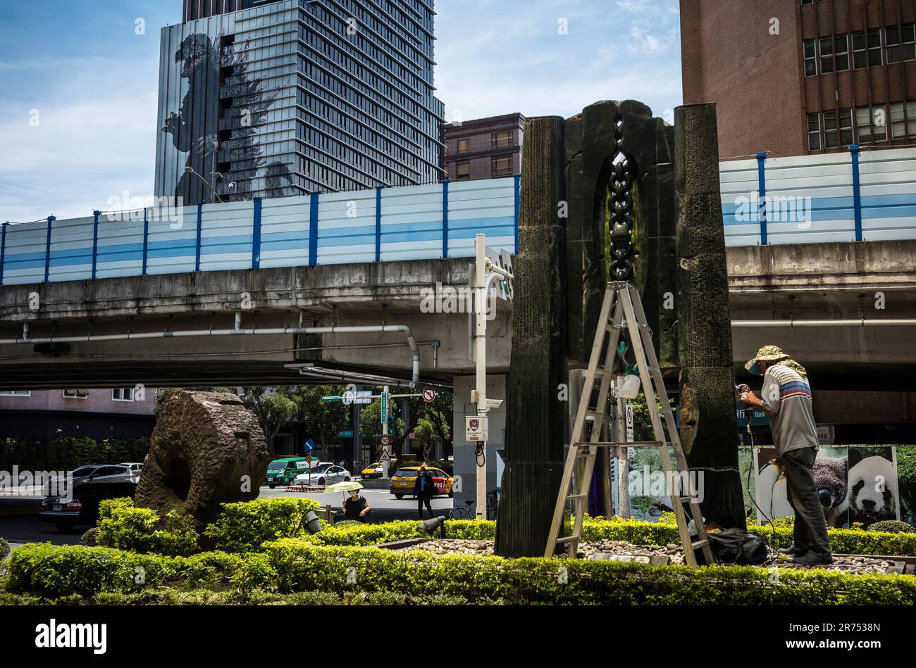 Taipei. 13th June, 2023. Godzilla mural on the wall of Hotel Gracery in ...