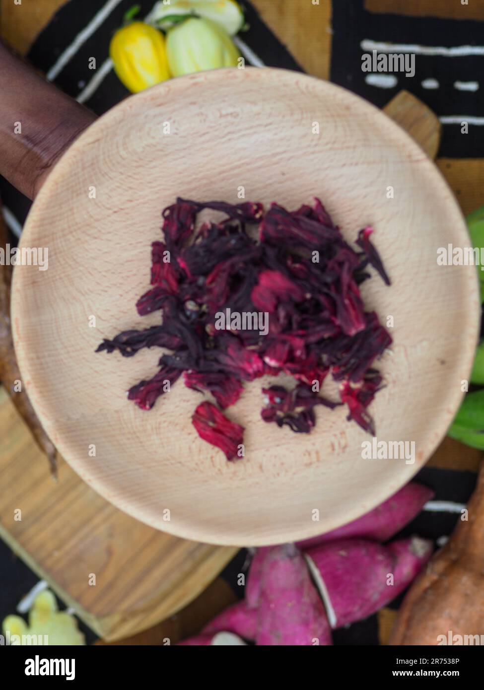 a pile of red dried Hibiscus tea leaves. Karkade tea Stock Photo - Alamy