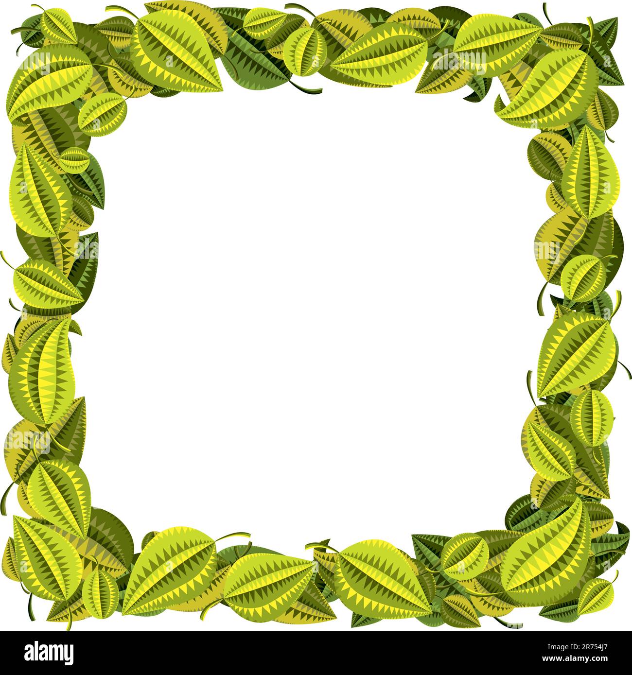 accurate square frame of green and yellow leaves, ornamental background ...