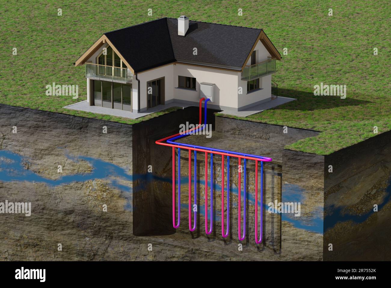 Vertical ground source heat pump system for heating home with ...
