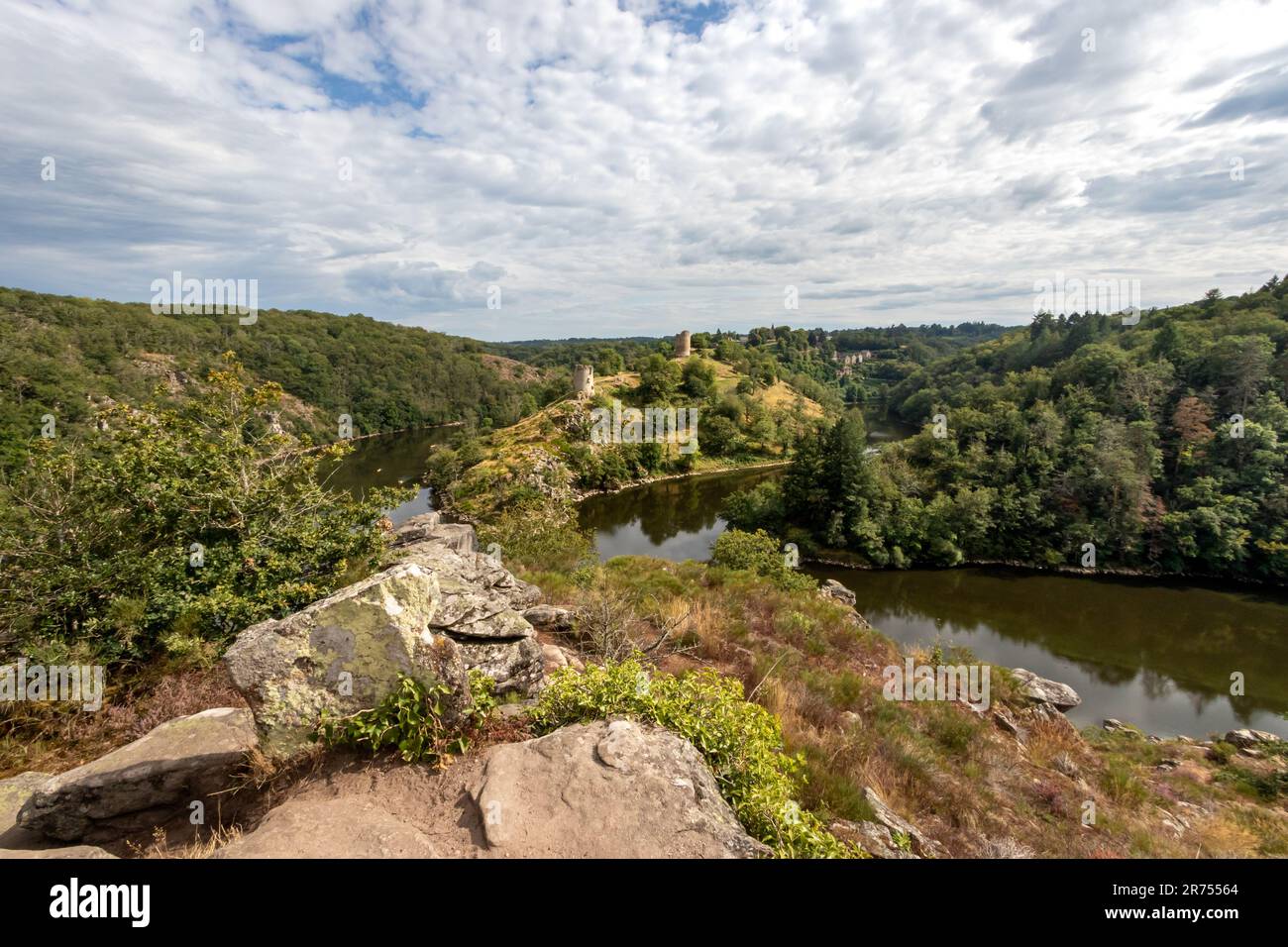The fort ruins at Crozant, Creuse, France where the river Sedelle and ...