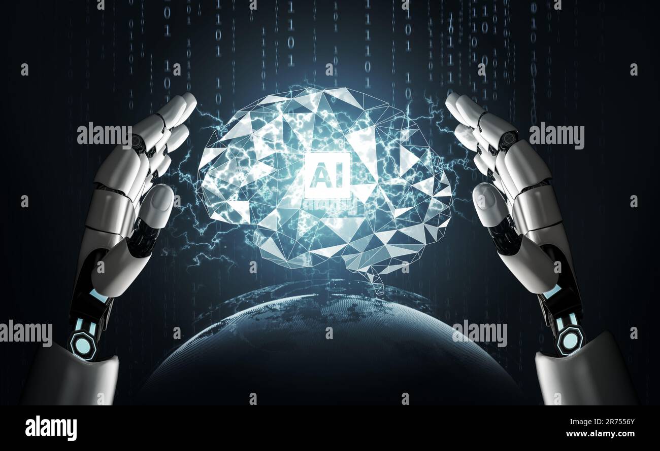 3D Rendering Futuristic robot technology development, artificial intelligence AI, and machine ...