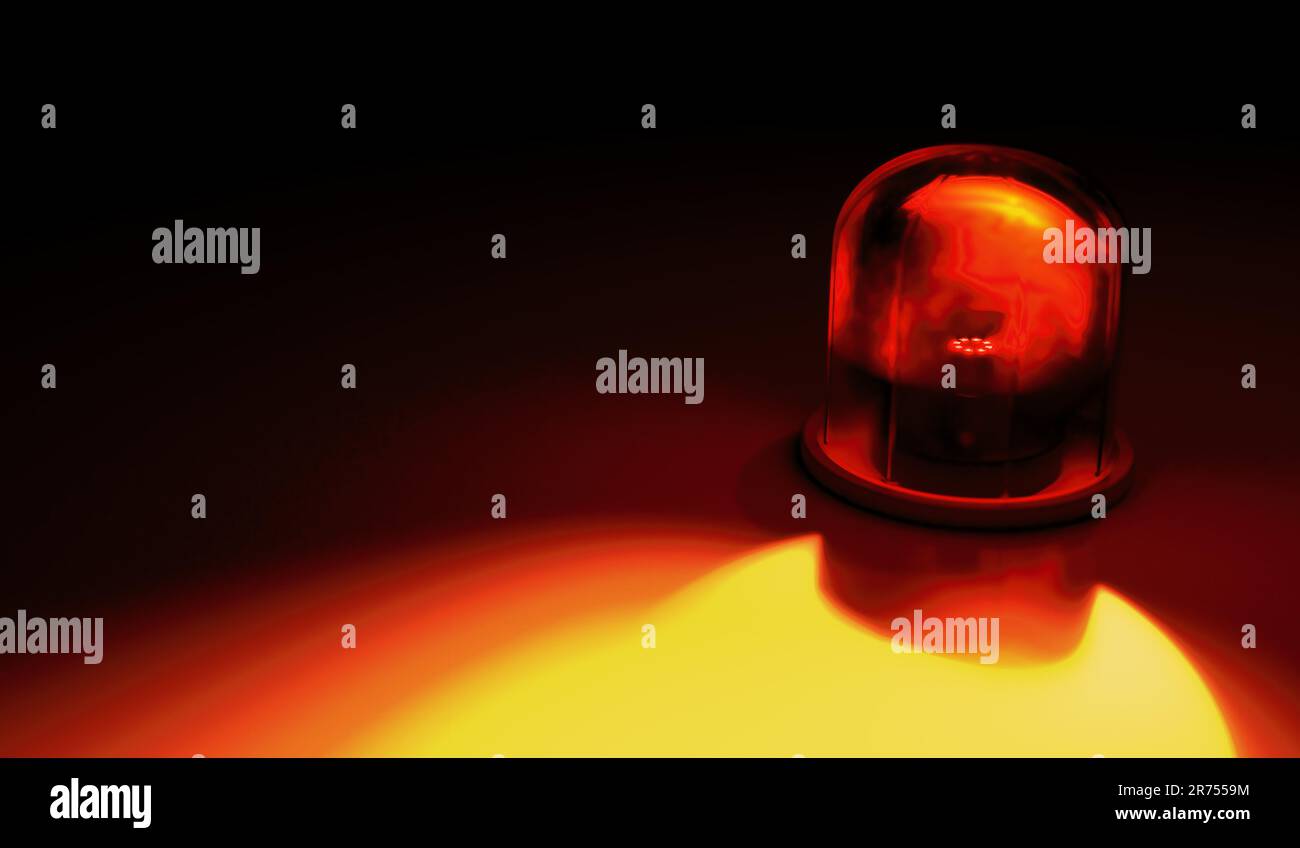 Emergency rotating alarm red light at night. 3D rendered illustration ...