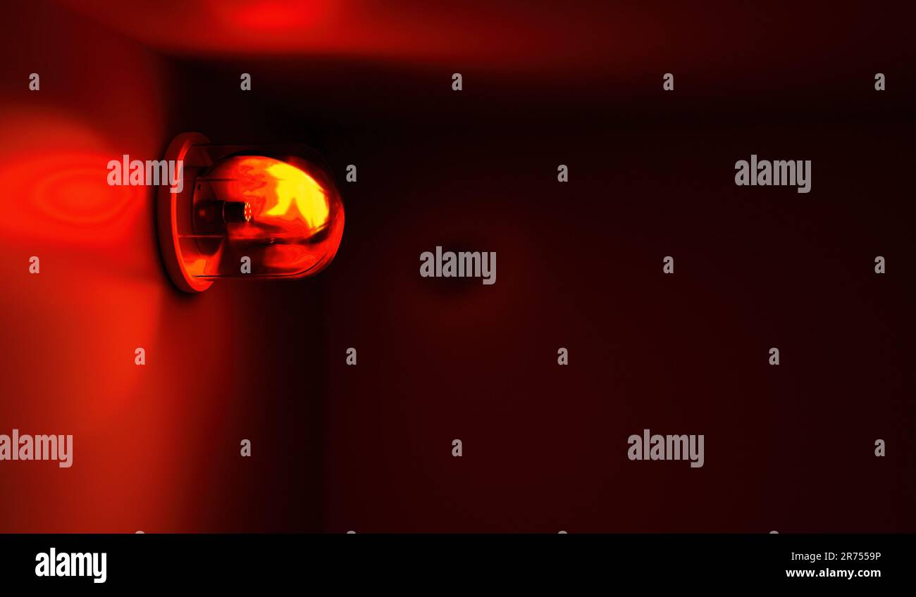 Emergency rotating alarm red light at night. 3D rendered illustration ...