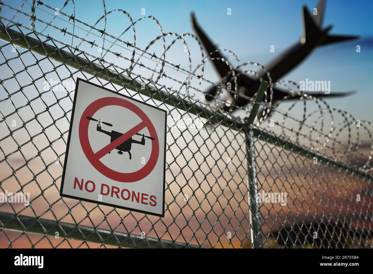 No drone zone sign warning about restricted no fly area near airport ...