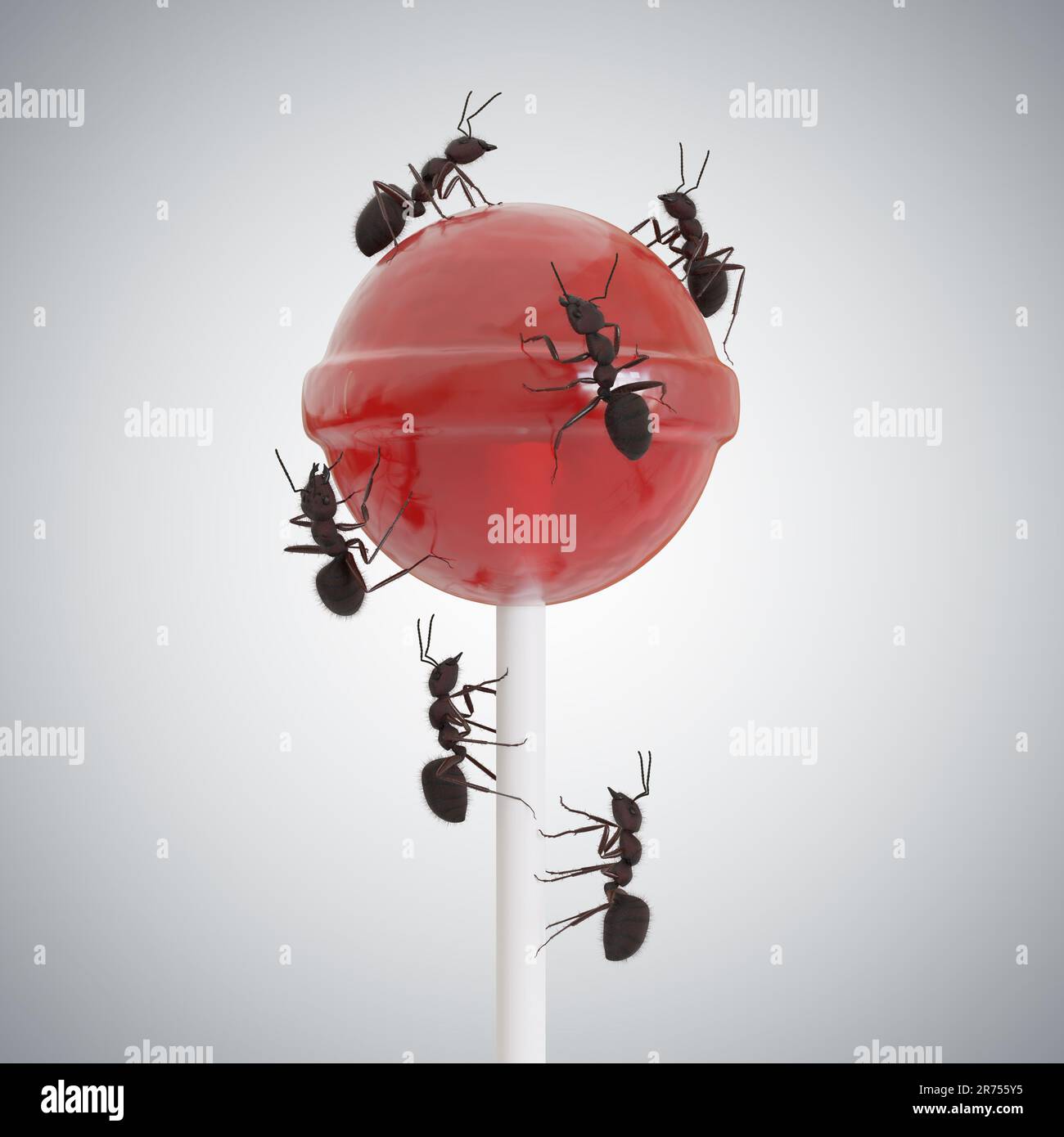 Many hungry ants eating lollipop. 3D rendered illustration Stock Photo ...