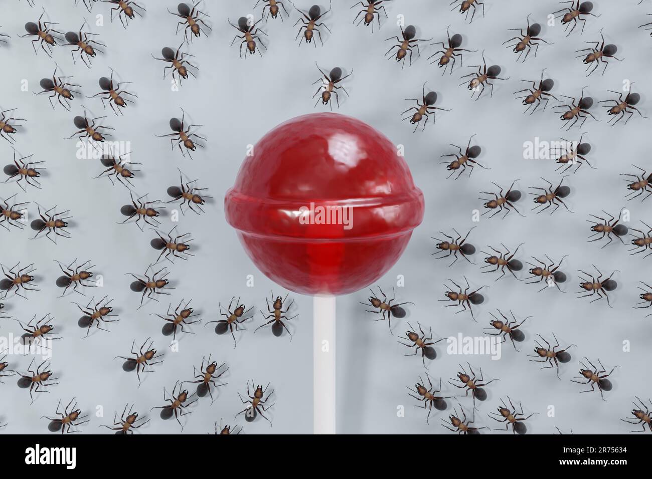Many hungry ants eating lollipop. 3D rendered illustration Stock Photo ...