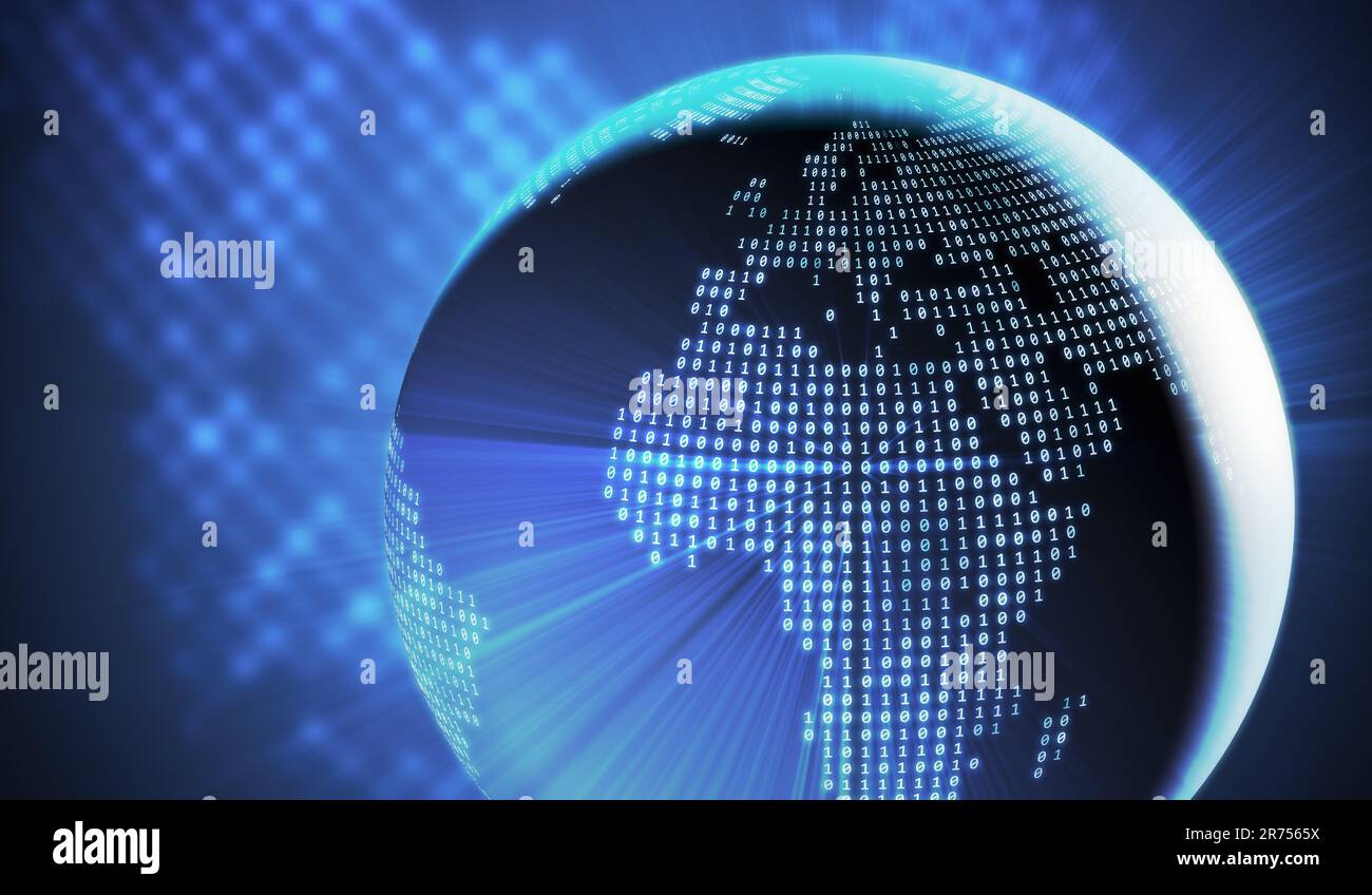 Digital Earth made of binary ones and zeros. Information and technology ...