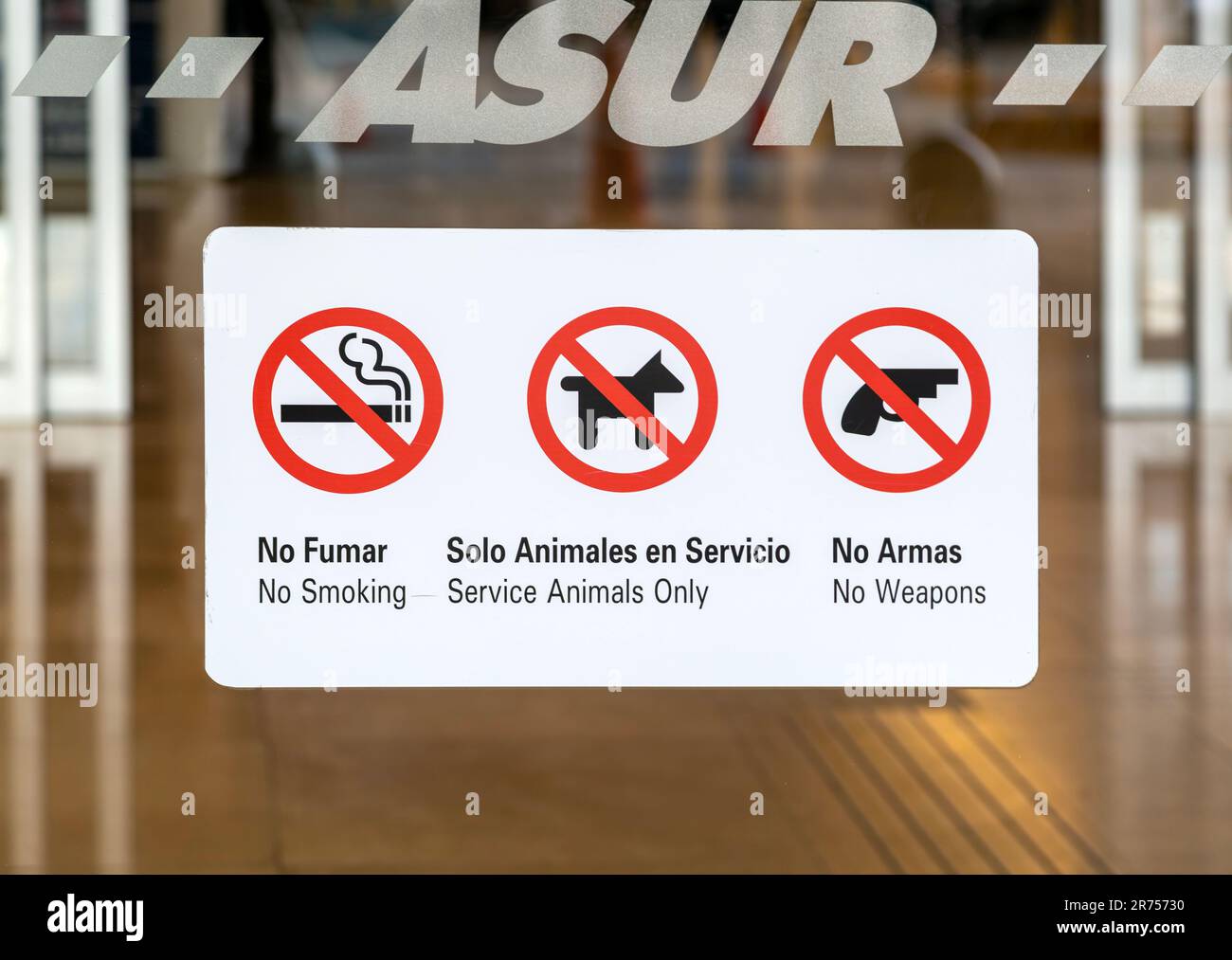 Security sign at airport terminal building, Merida, Mexico Stock Photo ...