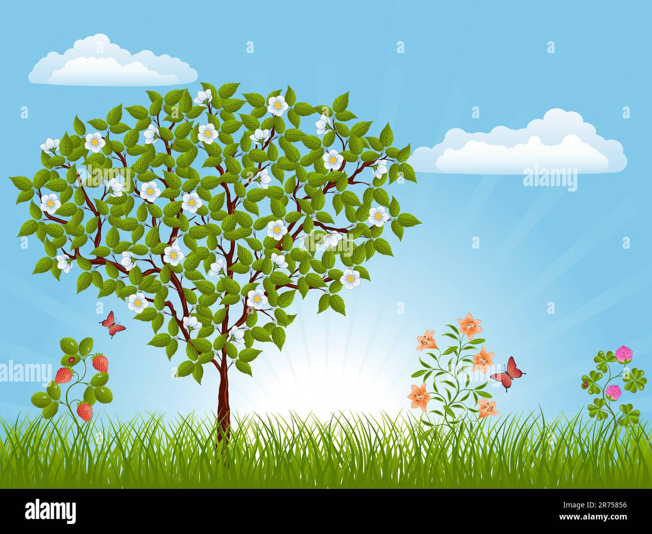 Nature landscape with a tree. Vector illustration Stock Vector Image ...