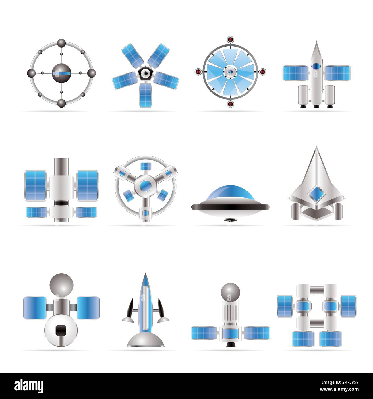 different kinds of future spacecraft icons - vector icon set Stock ...