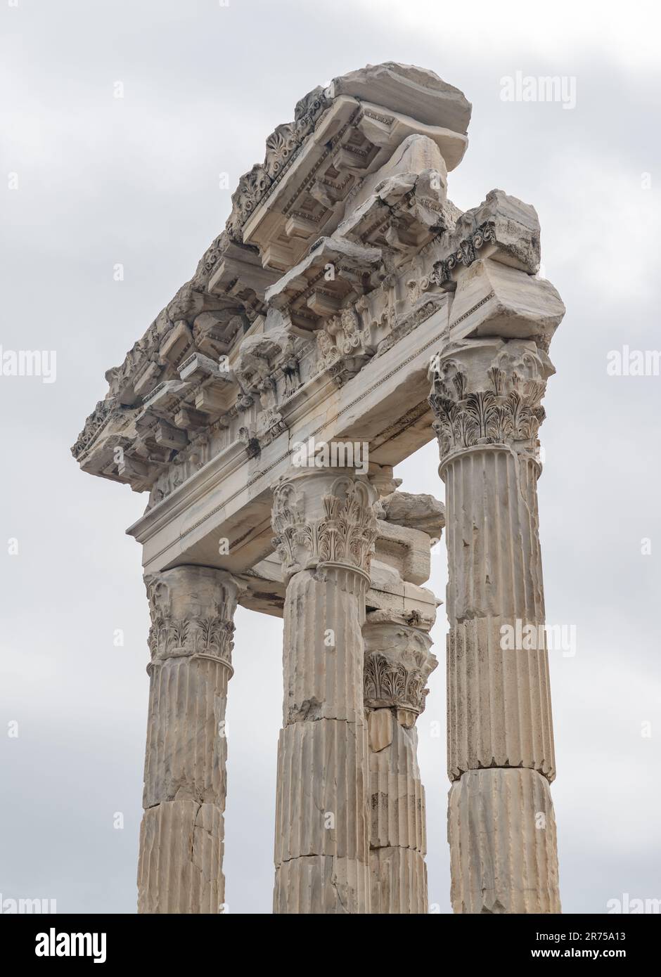 A picture of the upper section of the Temple of Trajan at the Pergamon ...