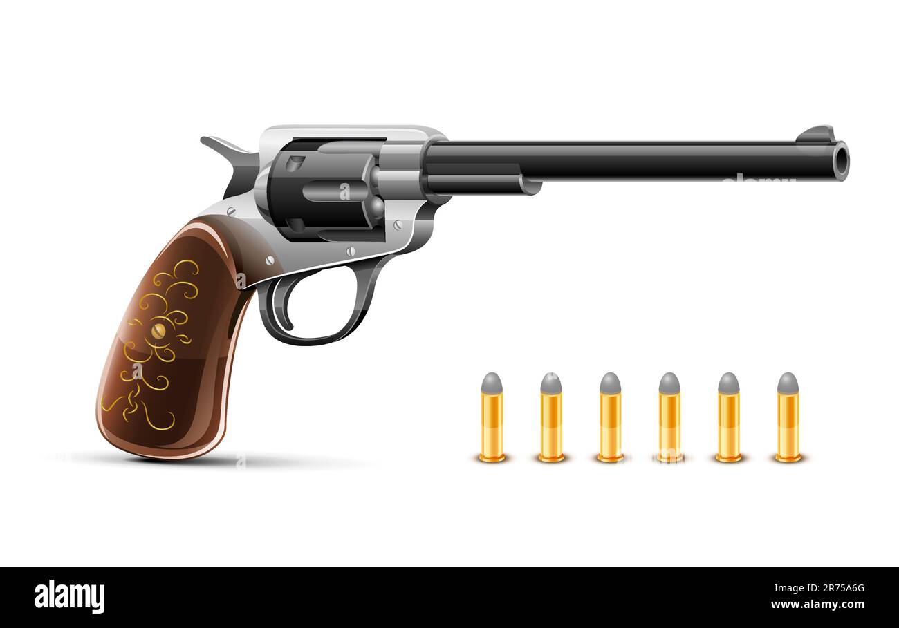 gun revolver with bullet vector illustration isolated on white ...