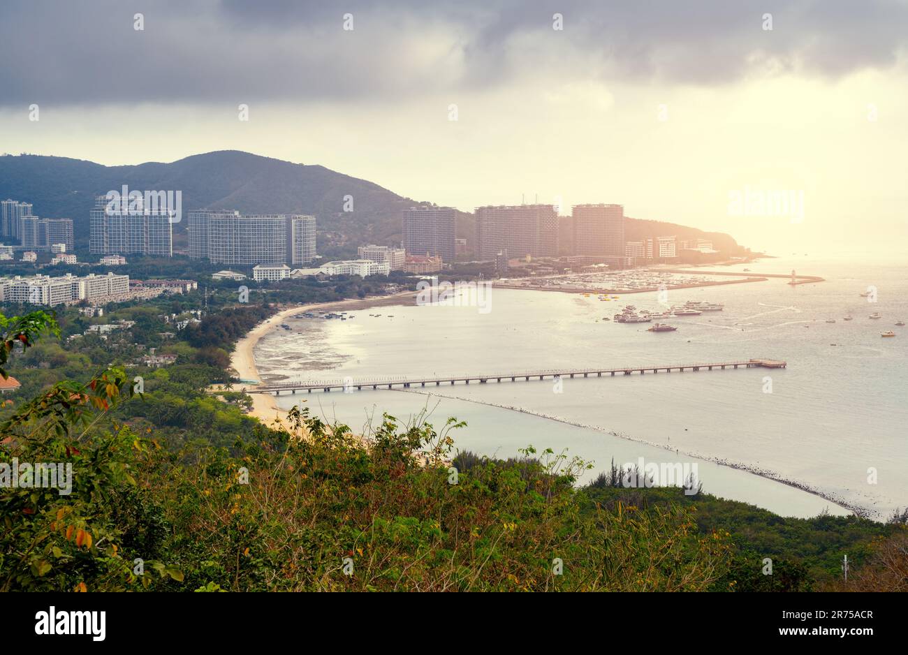 Aerial view of the coastal city of Sanya on China's Hainan Island Stock ...