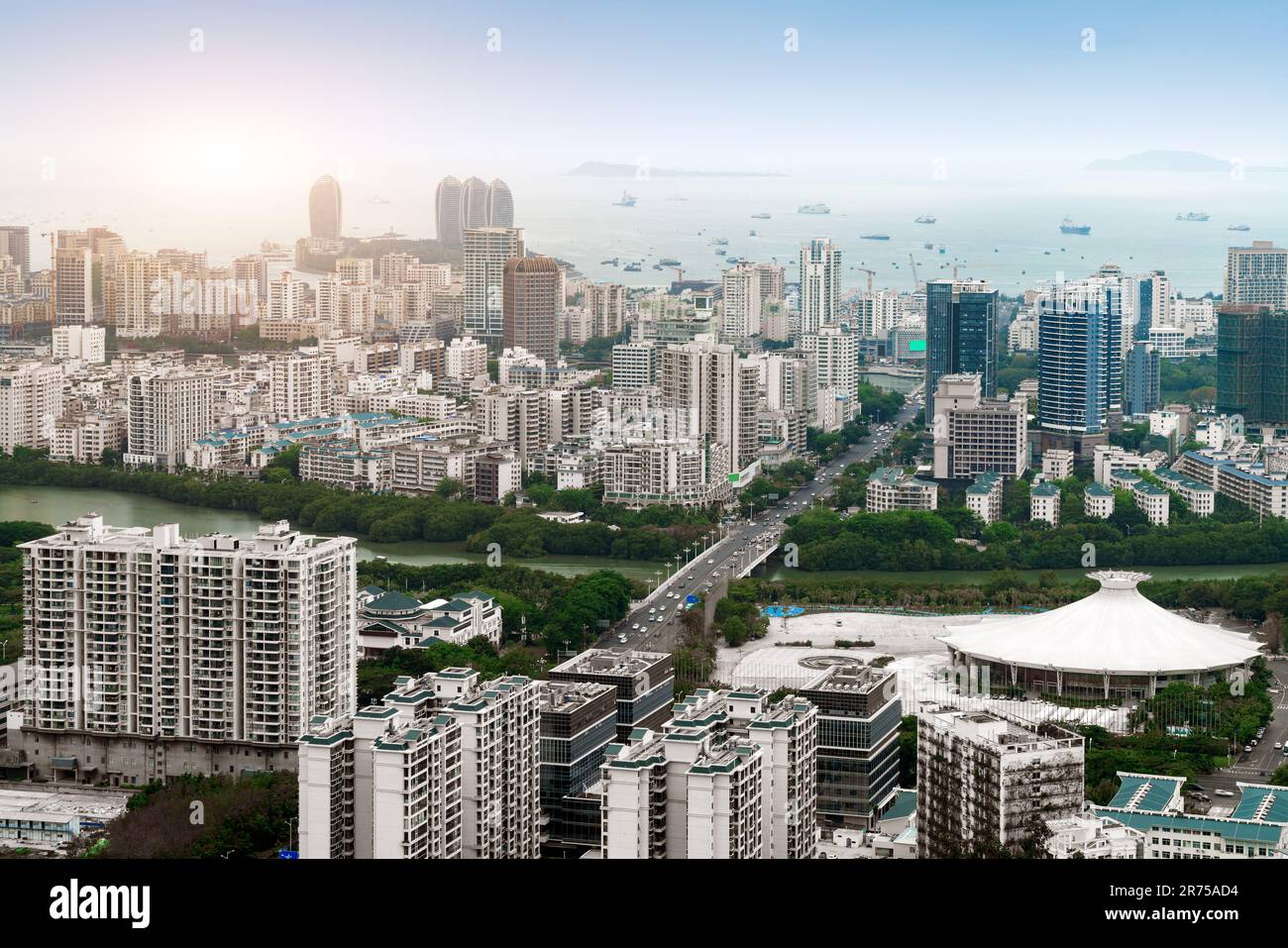 Aerial view of the coastal city of Sanya on China's Hainan Island Stock ...