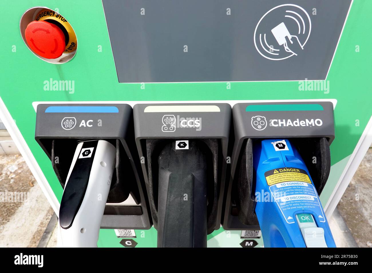 electric vehicle charging station with 3 different power socket types ...