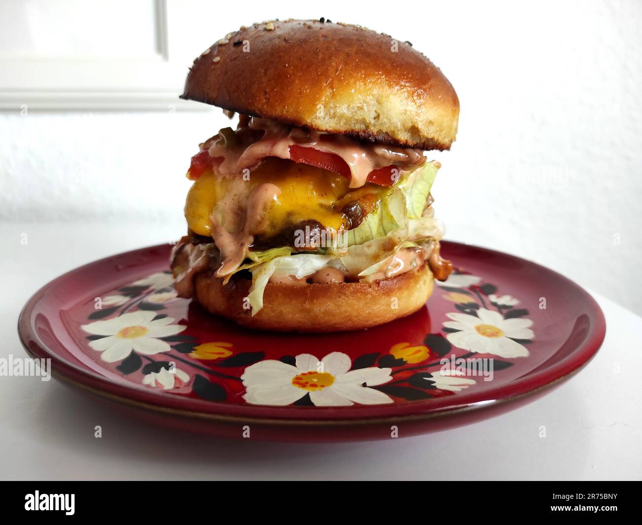 homemade hamburger on a plate, Germany Stock Photo - Alamy