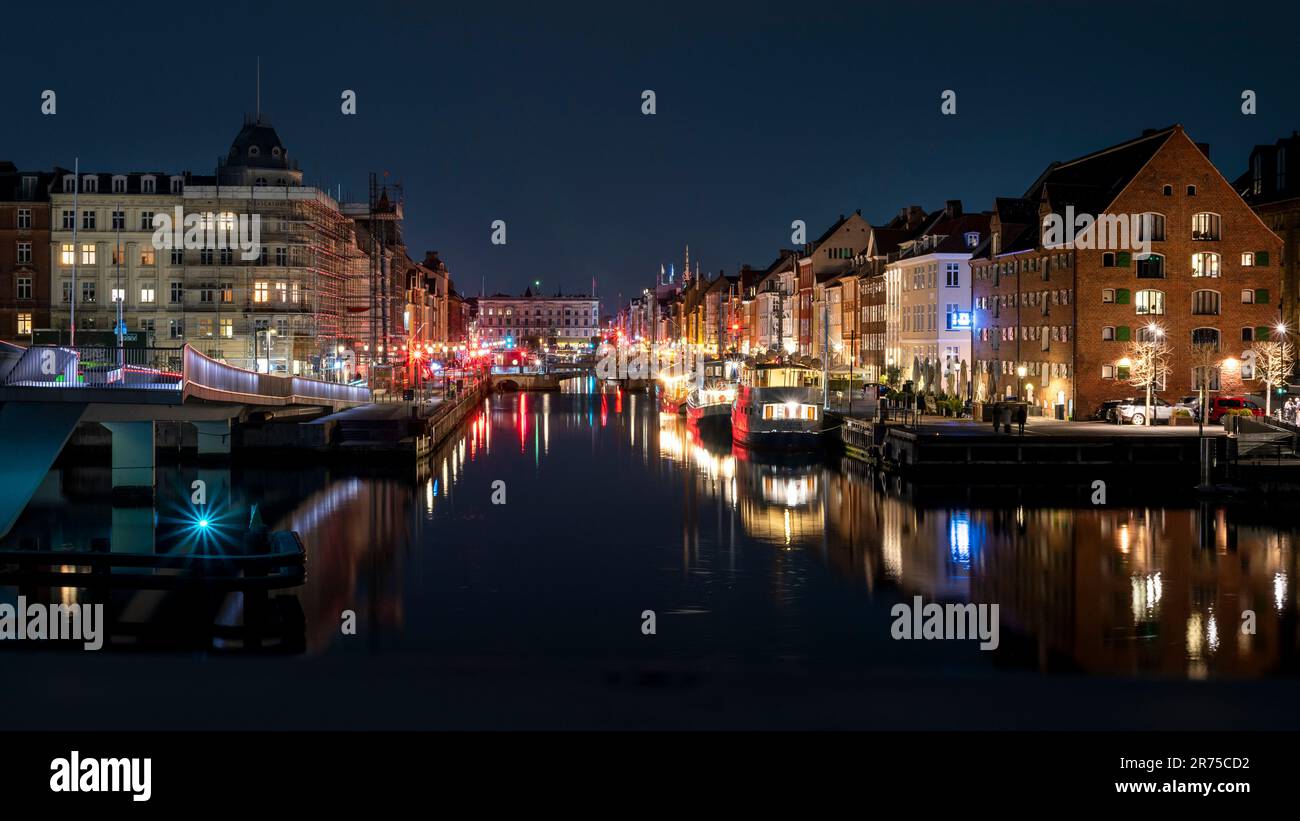 Nyhavn at night, sailboats, canal, Copenhagen, Denmark Stock Photo - Alamy