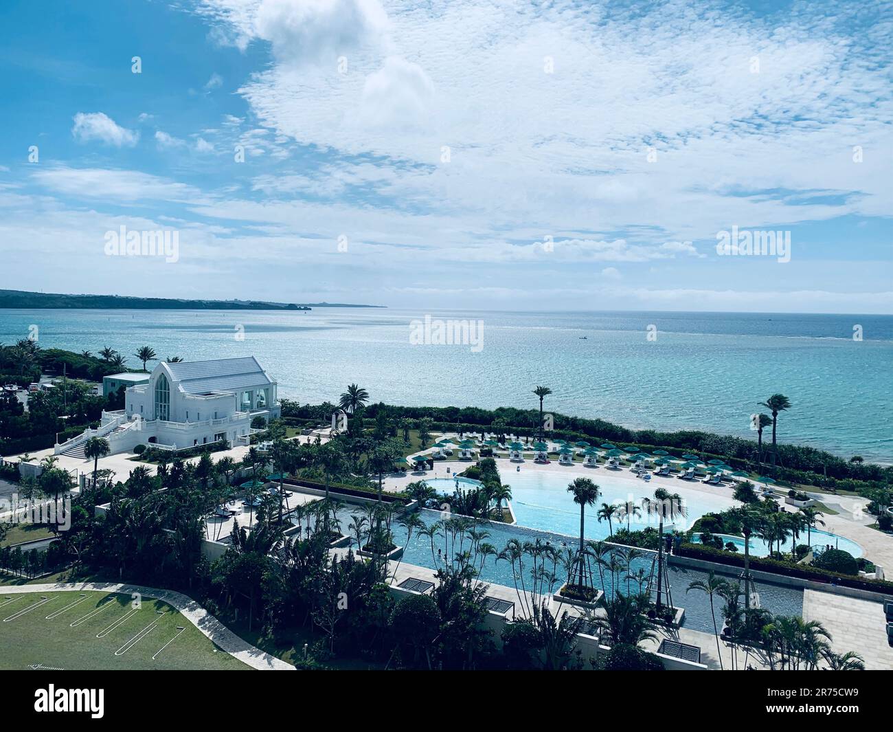 An aerial view of a hotel resort on the beach against the sea Stock ...