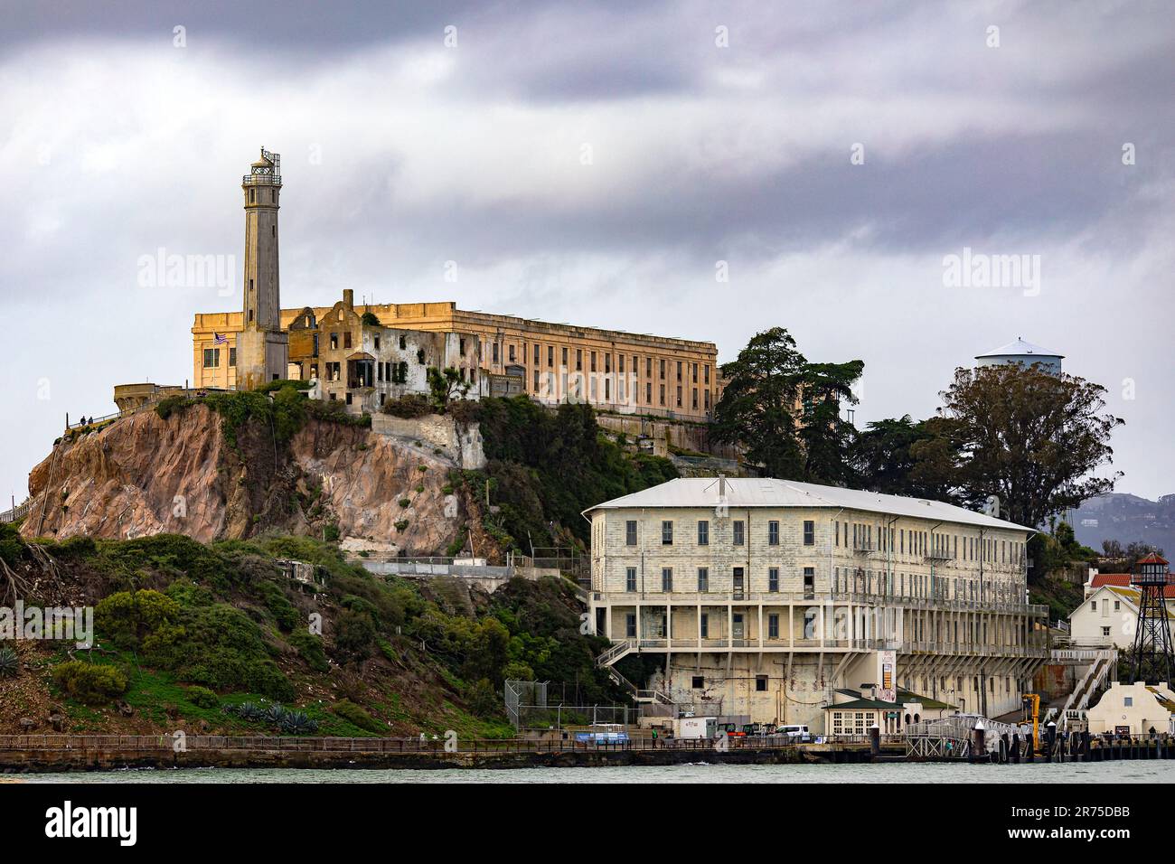 Photograph of the island and the federal prison of Alcatraz in the ...