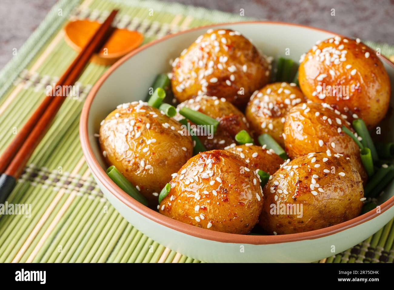 Korean Potato Side Dish Gamja Jorim braised in a sweet soy and sesame ...