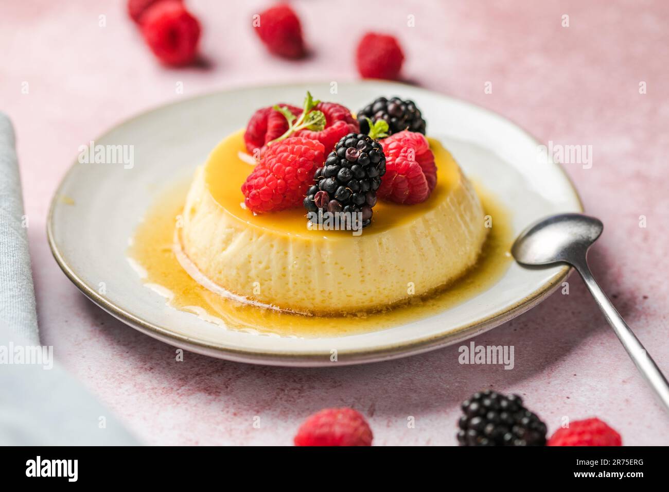 Creme caramel, flan, or caramel pudding is a custard dessert Stock ...