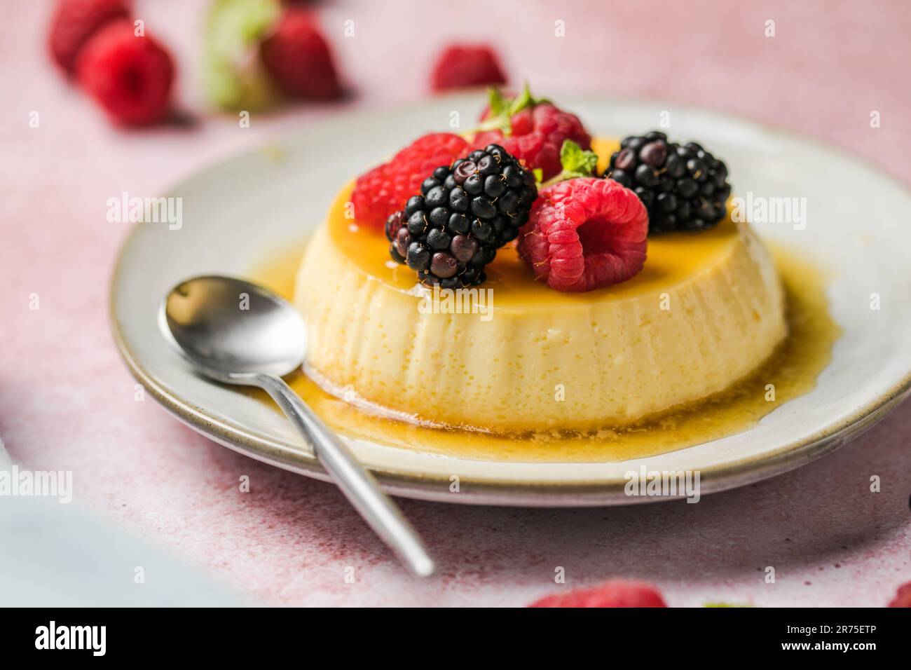 Creme caramel, flan, or caramel pudding is a custard dessert Stock ...