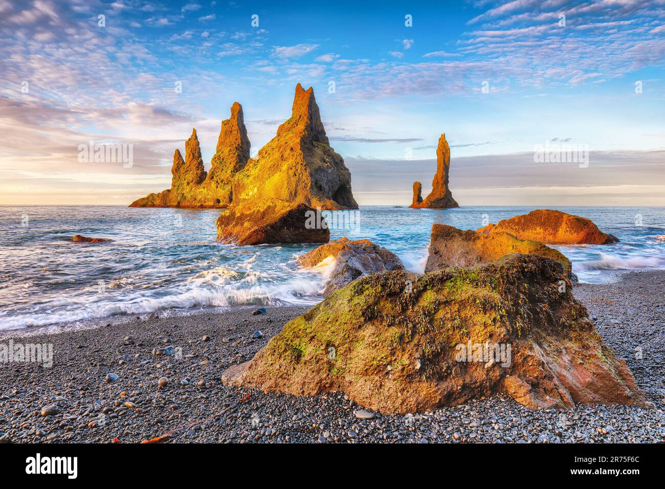 Breathtaking view of rock formations Troll Toes on Black beach ...