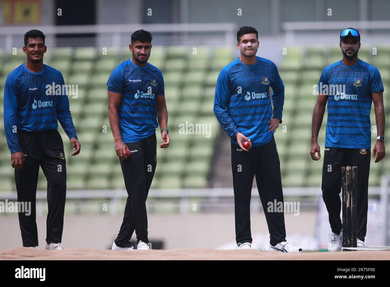 Bangladeshi fast bowlers from left Mushfik Hasan, Khaled Ahmed, Tashkin ...