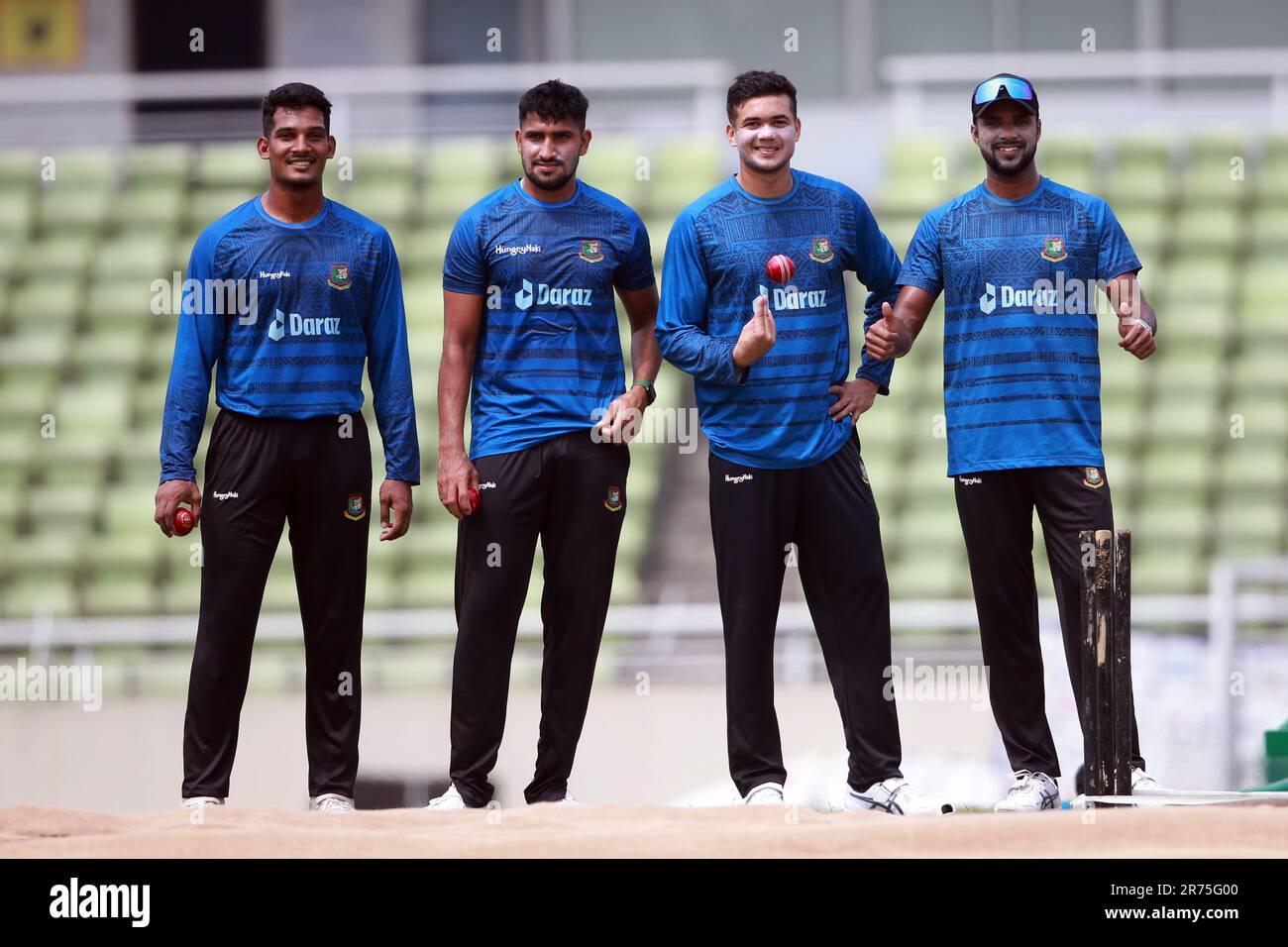 Bangladeshi fast bowlers from left Mushfik Hasan, Khaled Ahmed, Tashkin ...