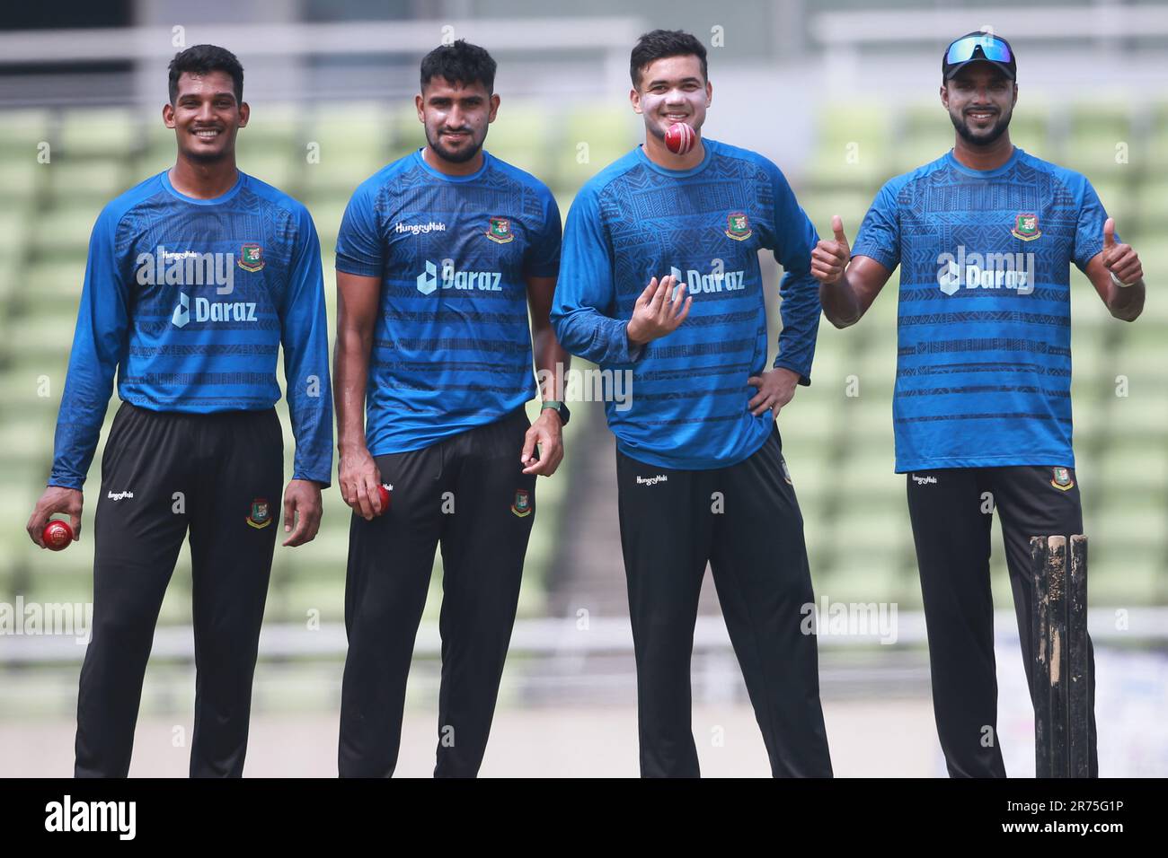 Bangladeshi fast bowlers from left Mushfik Hasan, Khaled Ahmed, Tashkin ...