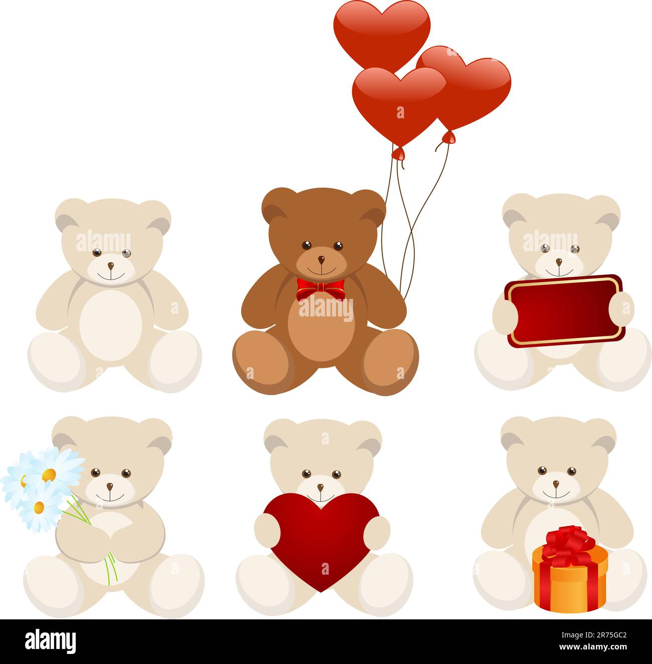 Six little bears isolated on a white. Vector illustration Stock Vector ...