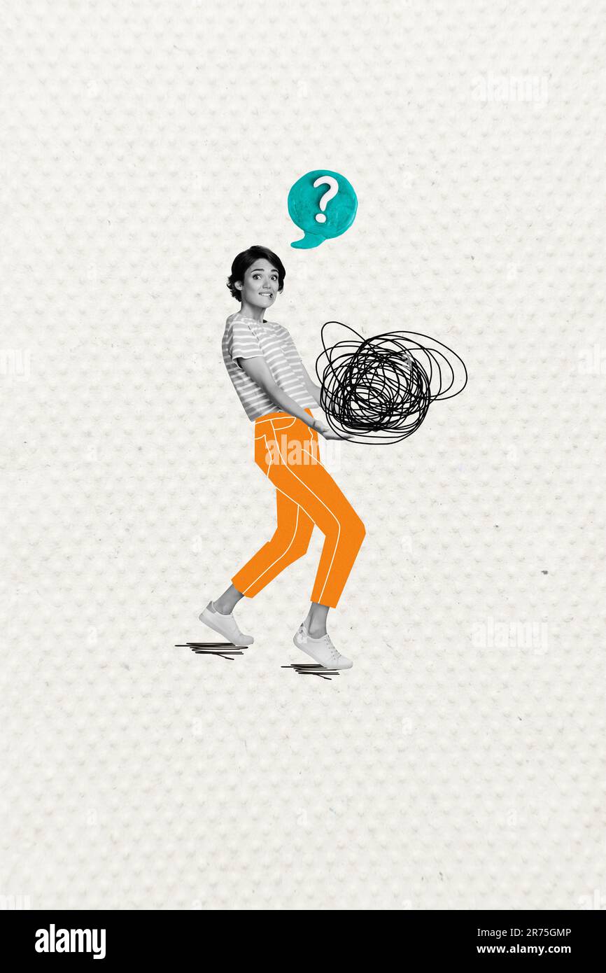 Collage image picture of worried stressed minded girl carrying heavy ...