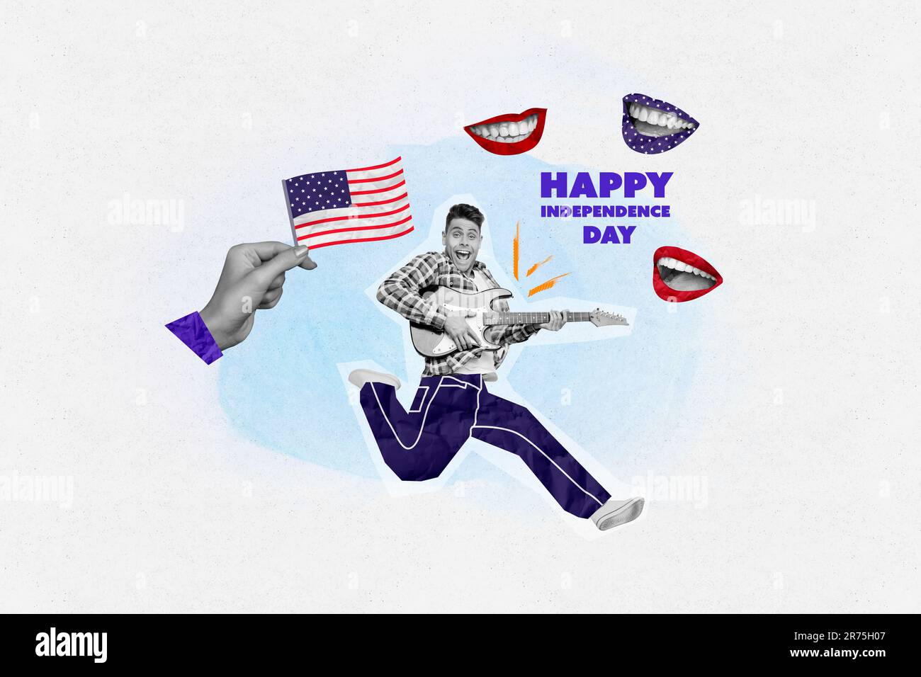 Creative template graphics collage image of excited funky guy playing ...