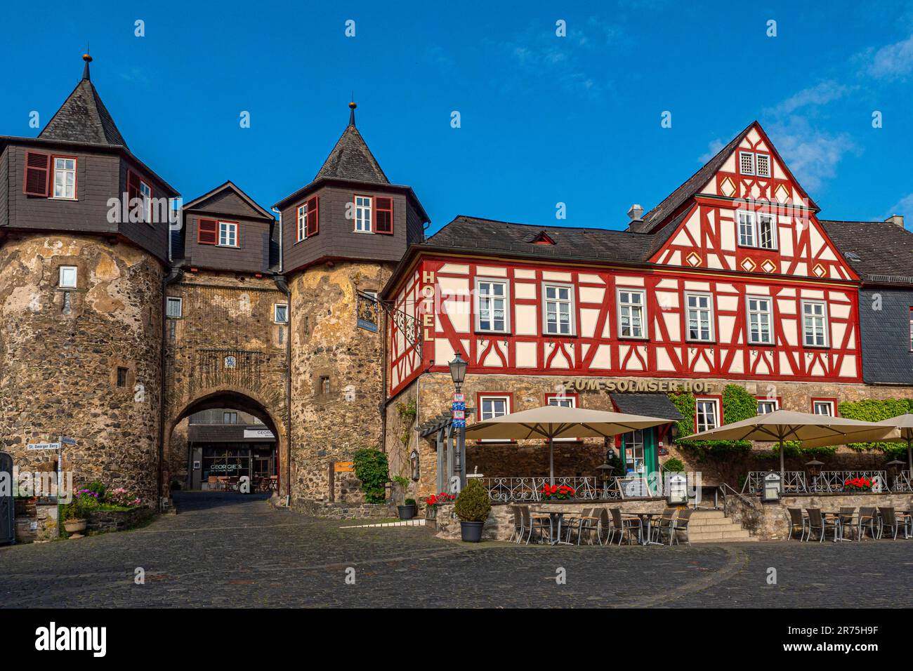 Lower castle gate at the market place, Braunfels, Westerwald, Lahntal ...