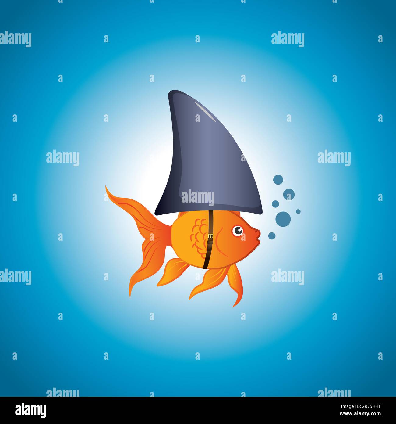 A cute little goldfish wearing a shark fin to scare predators away ...